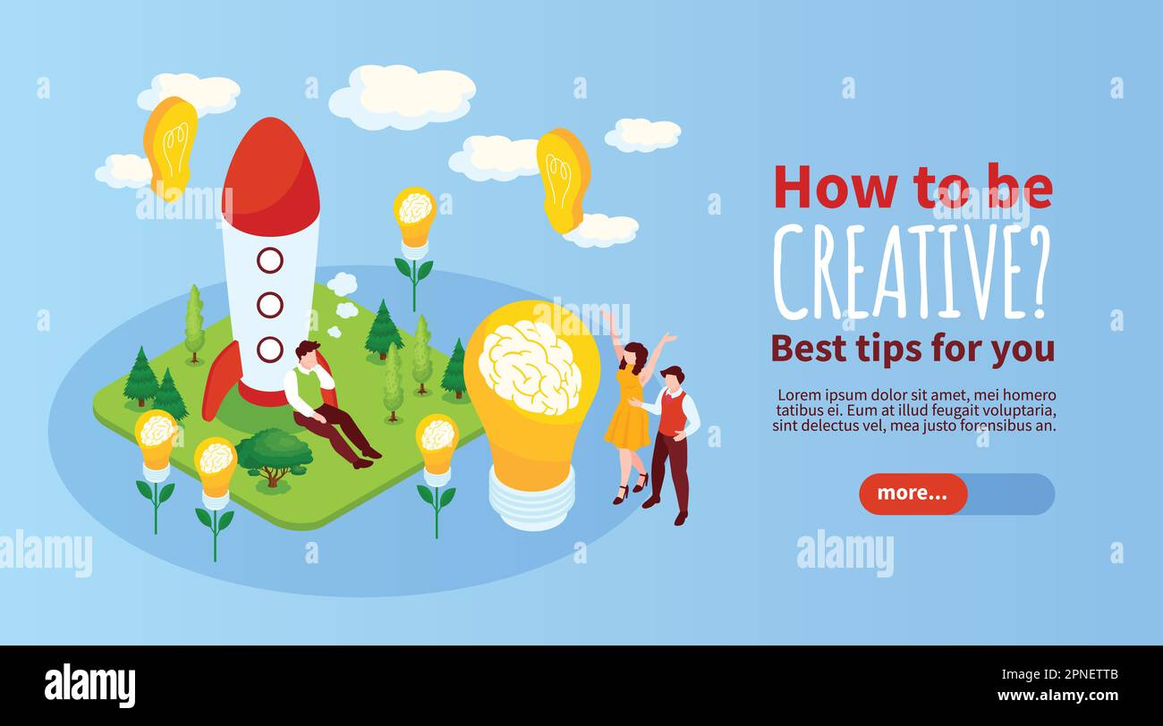 Creative thinking horizontal banner with progress and success symbols ...