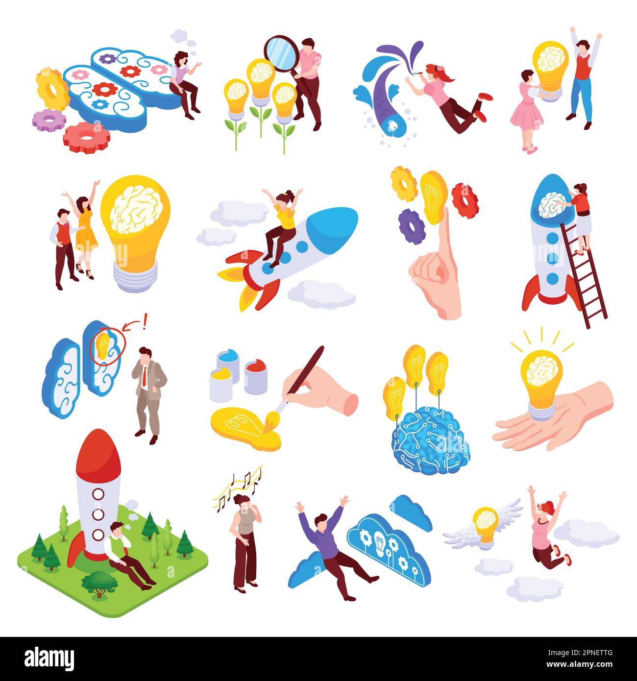 Creative Thinking Icons Set With Breakthrough Symbols Isometric Isolated Vector Illustration