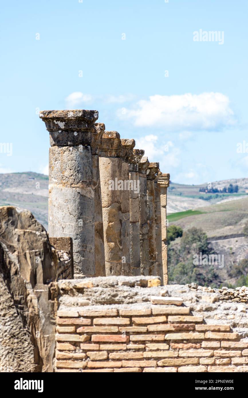 View of Roman columns in the ancient city of Cuicul-Djemila. UNESCO ...
