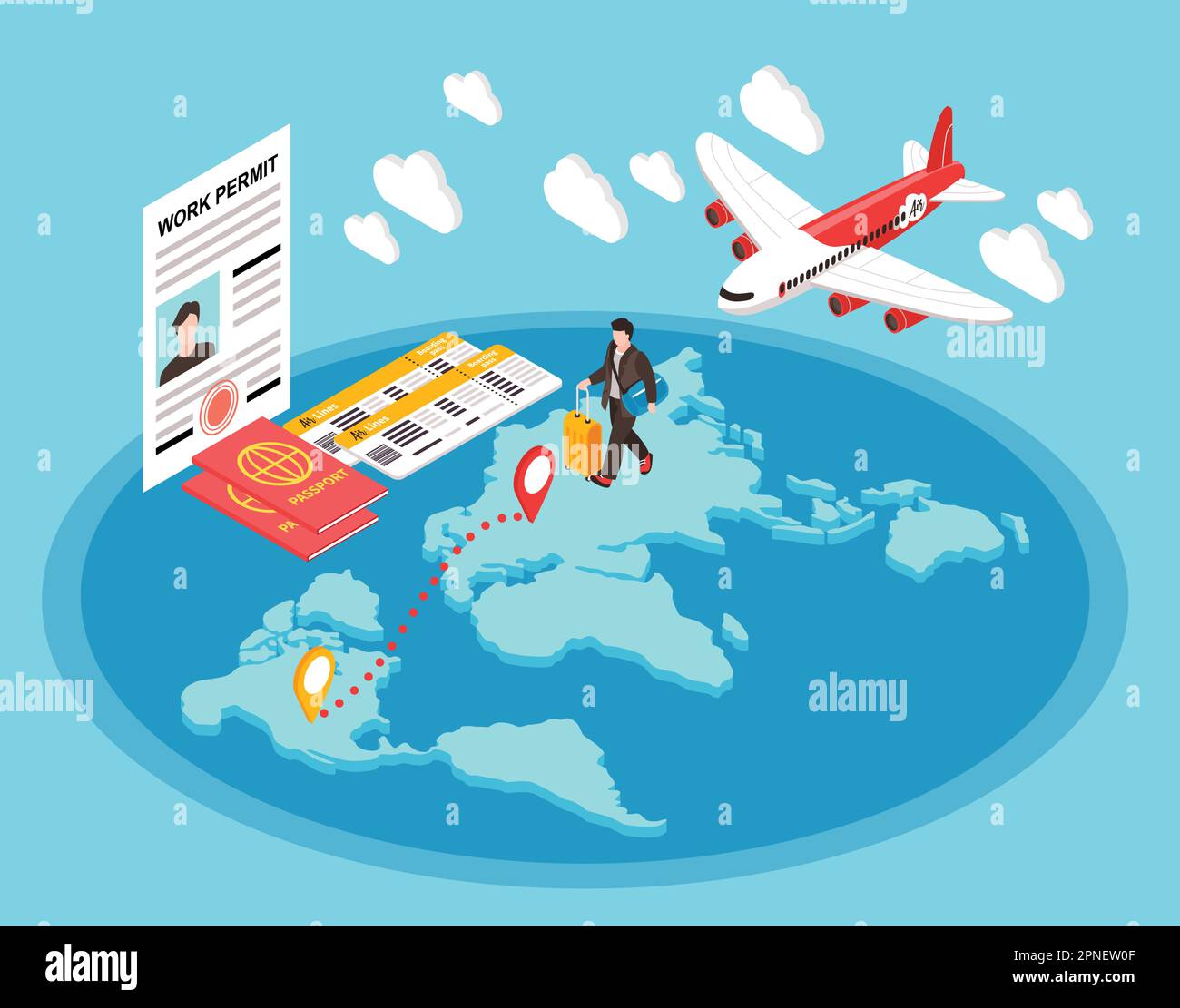 Migrant workers concept with emigration and relocation symbols ...