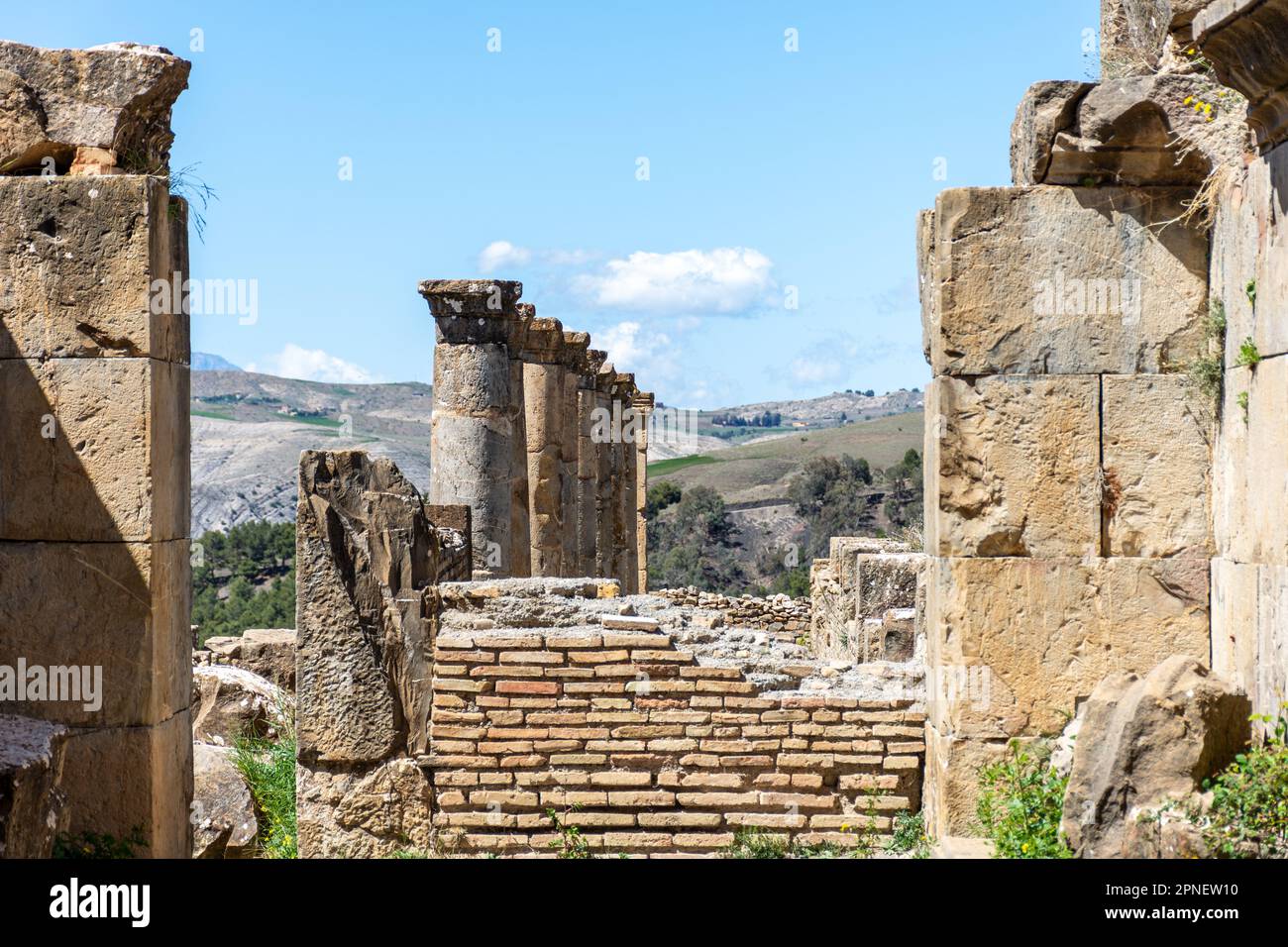 View of Roman columns in the ancient city of Cuicul-Djemila. UNESCO ...