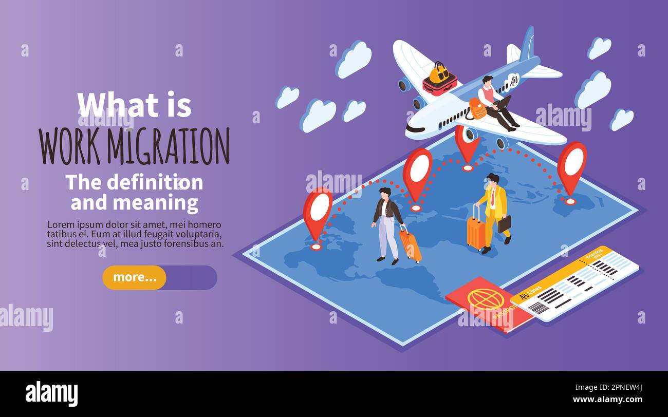 Migrant workers horizontal banner with definition and meaning symbols ...