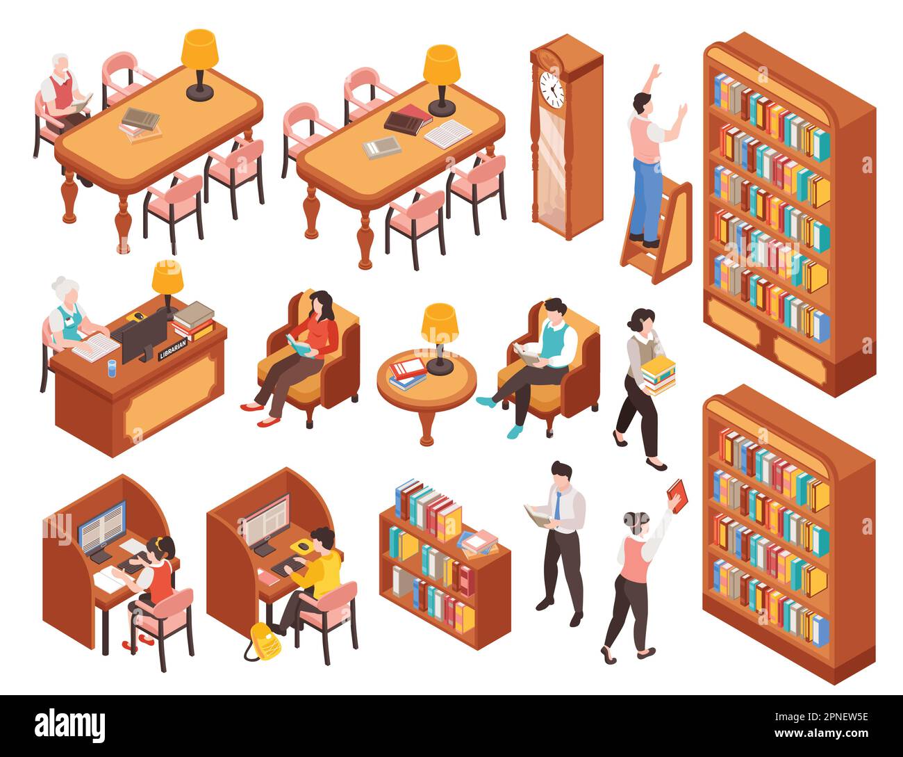 Library set with books symbols isometric isolated vector illustration ...