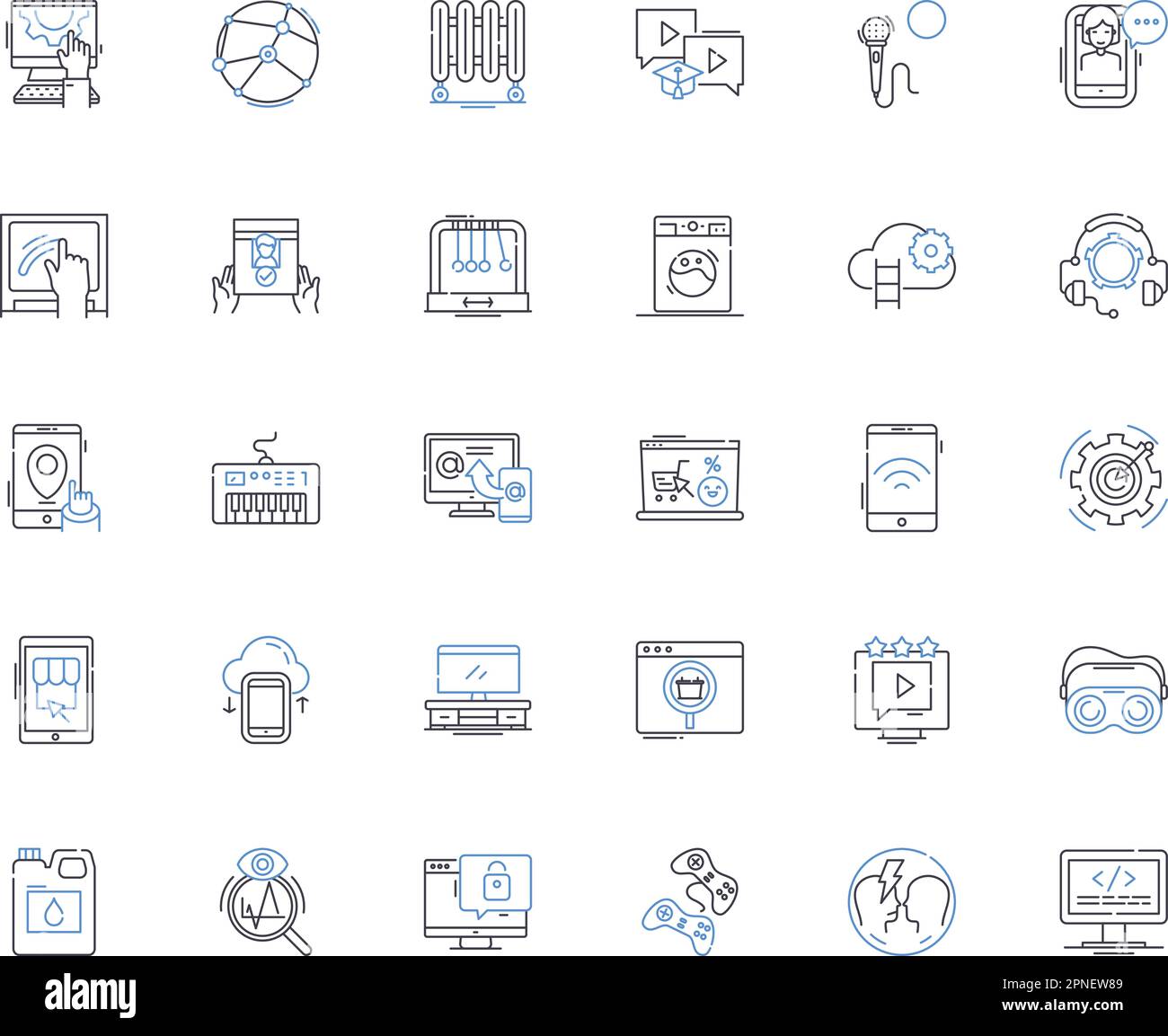 Gadgets technologies line icons collection. Wearables, Smartphs, Tablets, Drs, Laptops ...