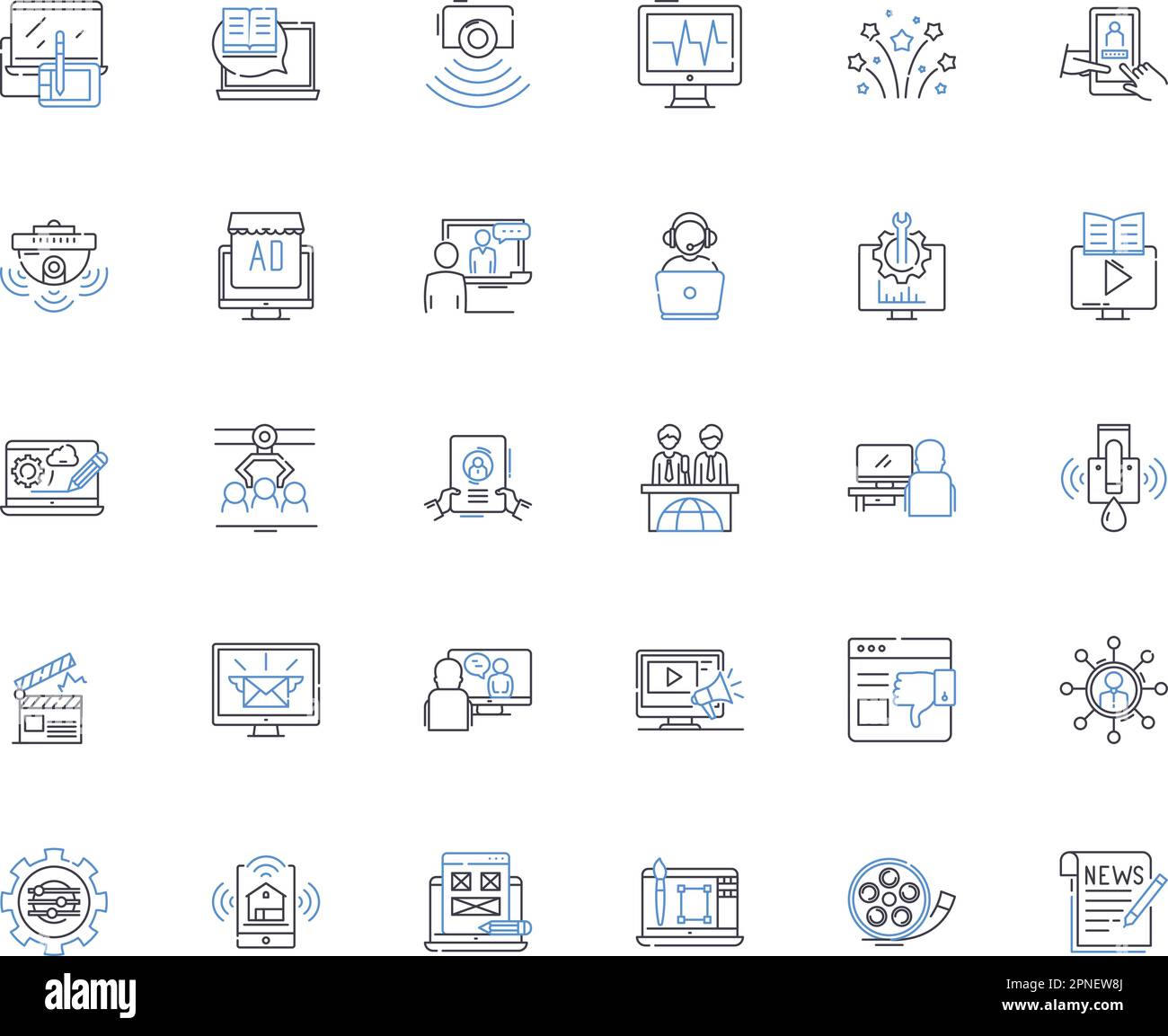 Broadcast nerk line icons collection. Transmission, Signal, Station ...