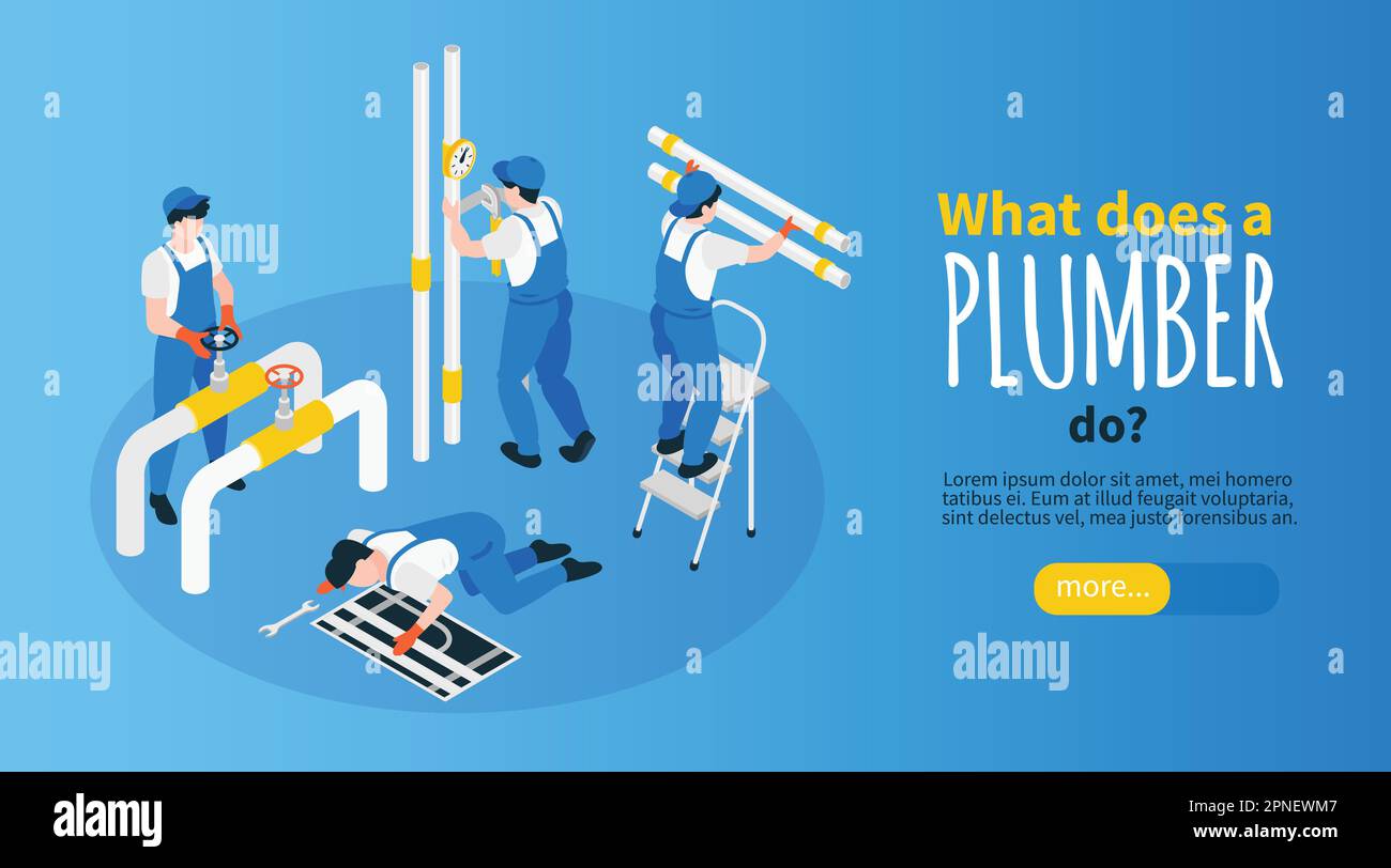 Plumber horizontal banner with career and job symbols isometric vector ...