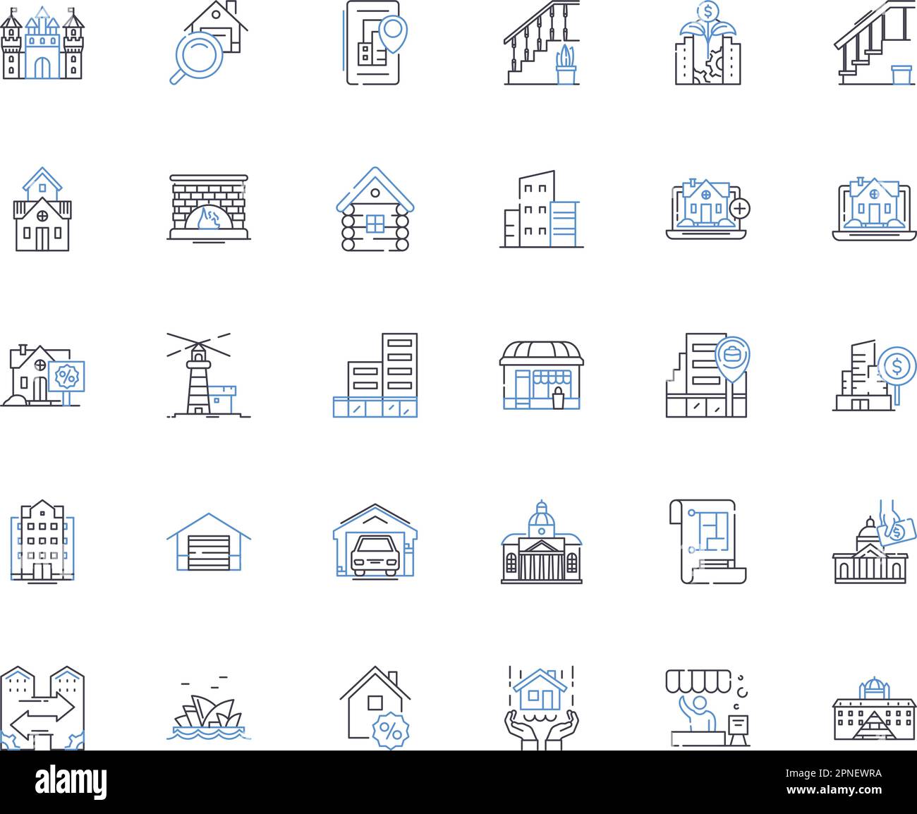 Housing market line icons collection. Booming, Competitive, Favorable ...