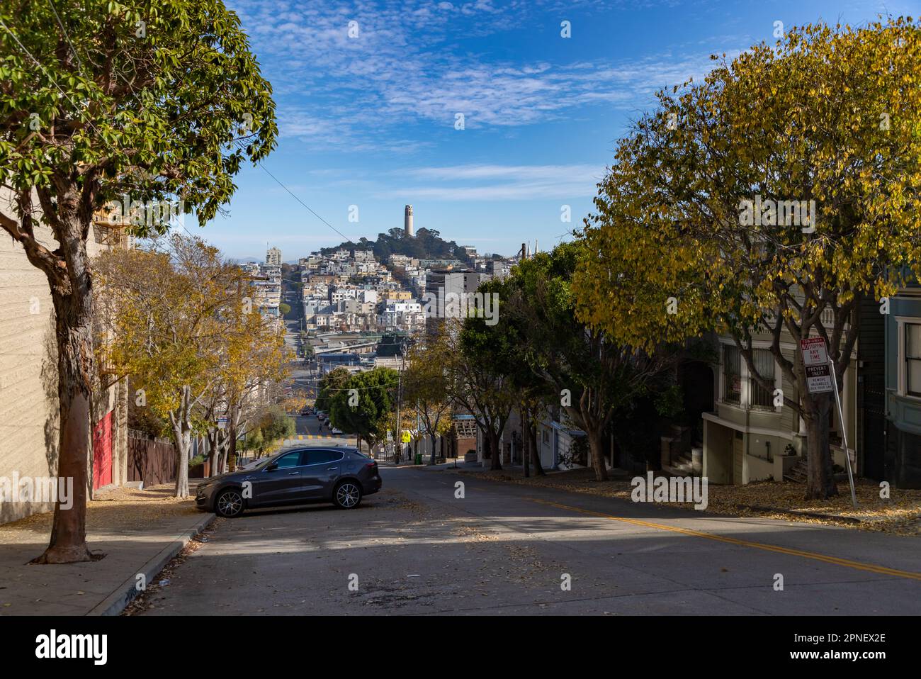 A picture of the Coit Tower atop the Telegraph Hill as seen from the ...