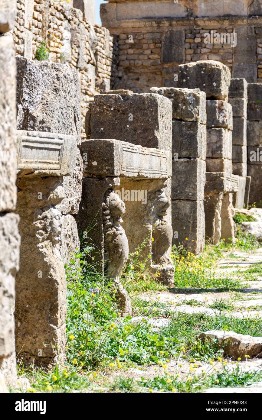 View of Roman ruin in the ancient city of Cuicul-Djemila. UNESCO world ...