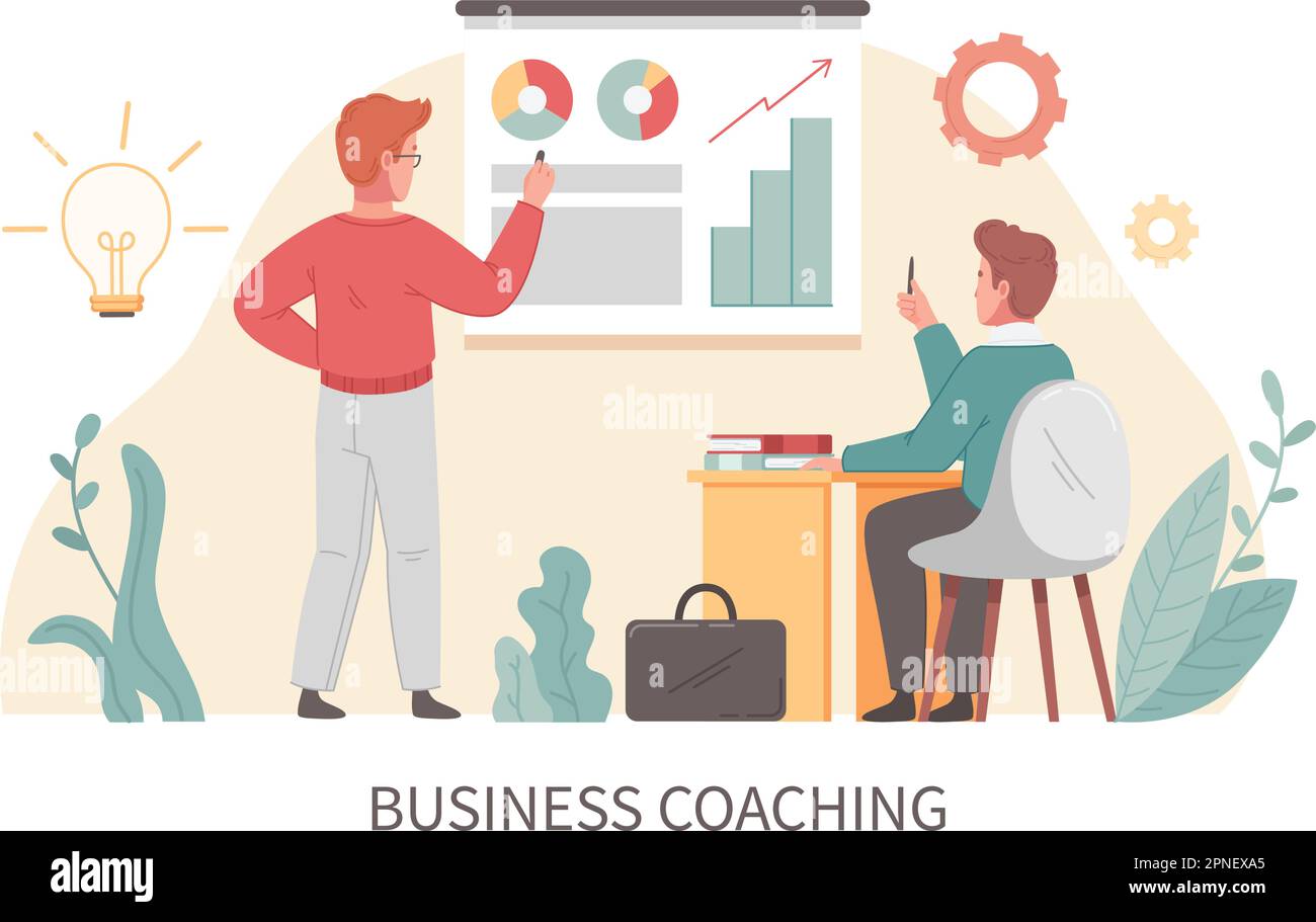 Coaching flat cartoon concept with business training scene vector ...