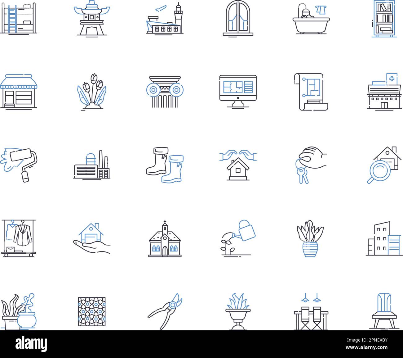 Exterior Design Line Icons Collection Aesthetics Color Composition Cladding Contrast Curb