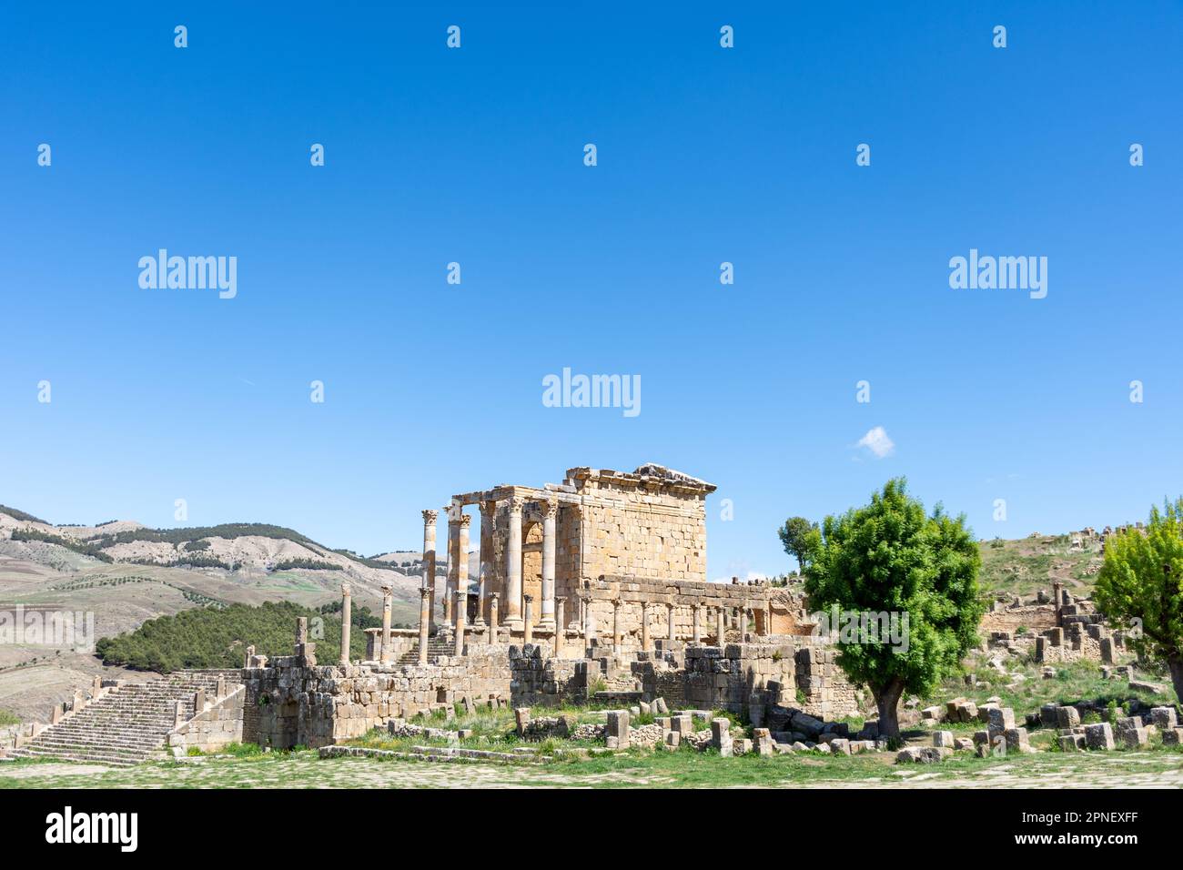 View of (Temple of Gens Septimia) in the ancient city of Cuicul-Djemila ...