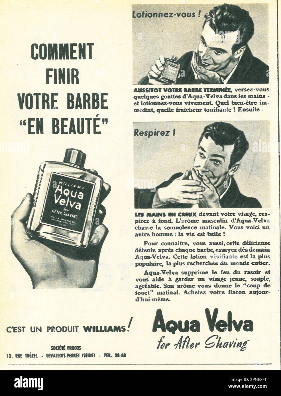Aqua Velva after shaving product French print ad, 1951 Stock Photo - Alamy