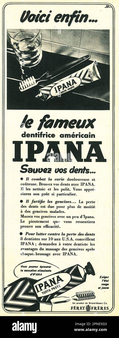Ipana toothpaste French print ad,1951 Stock Photo - Alamy