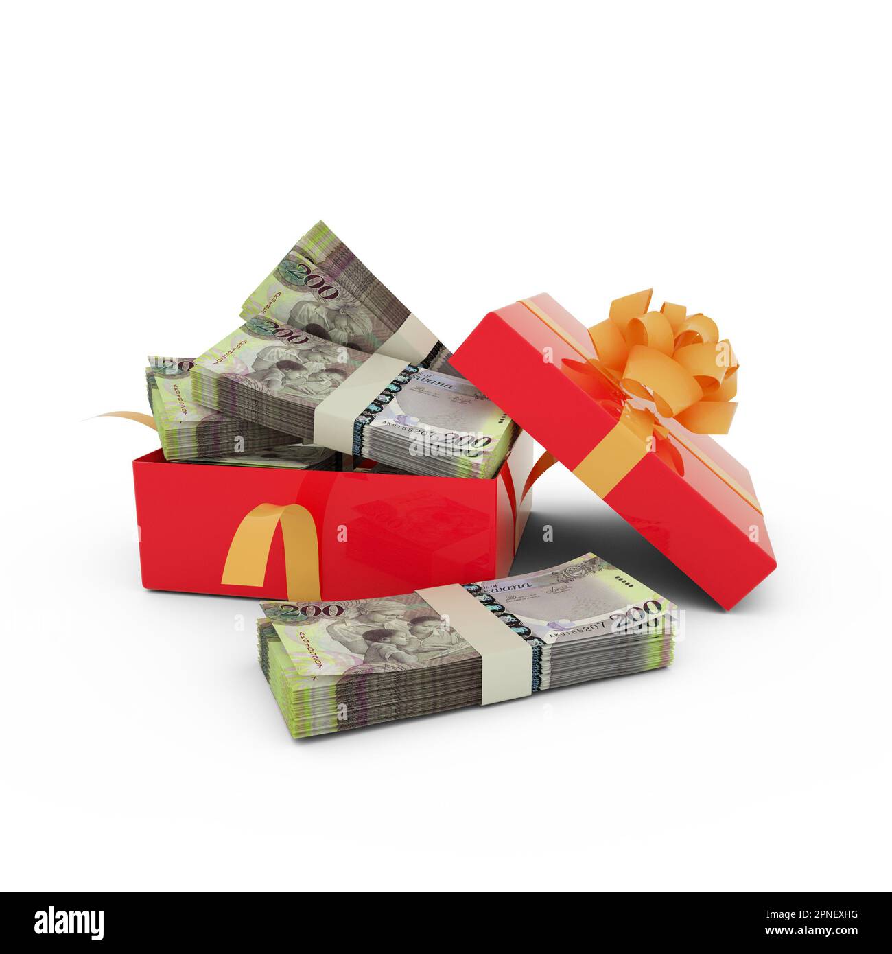 Stack of Botswanan Pula notes inside an open red gift box. Bundles of ...
