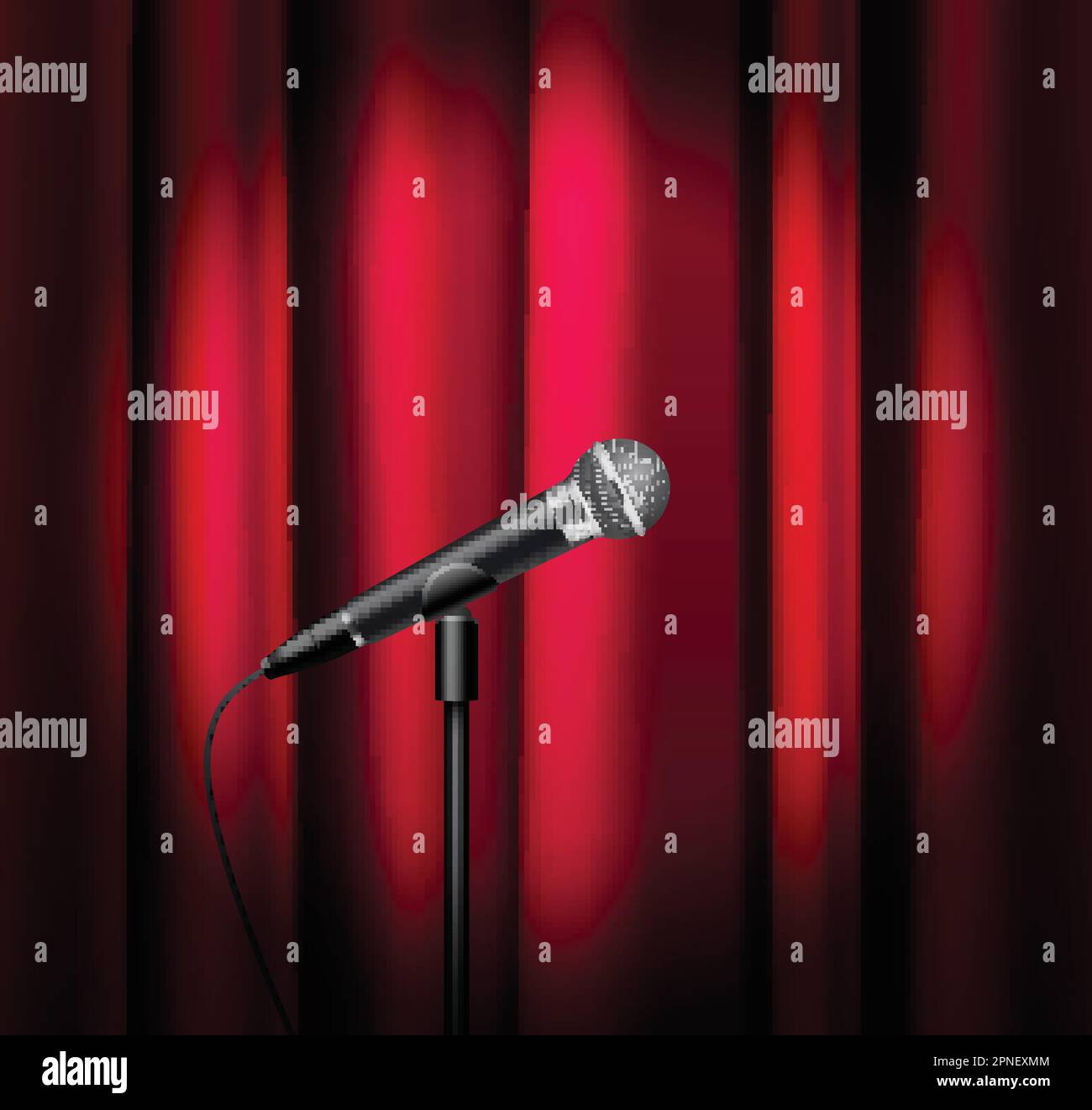 Microphone realistic poster with audio equipment on red curtain ...