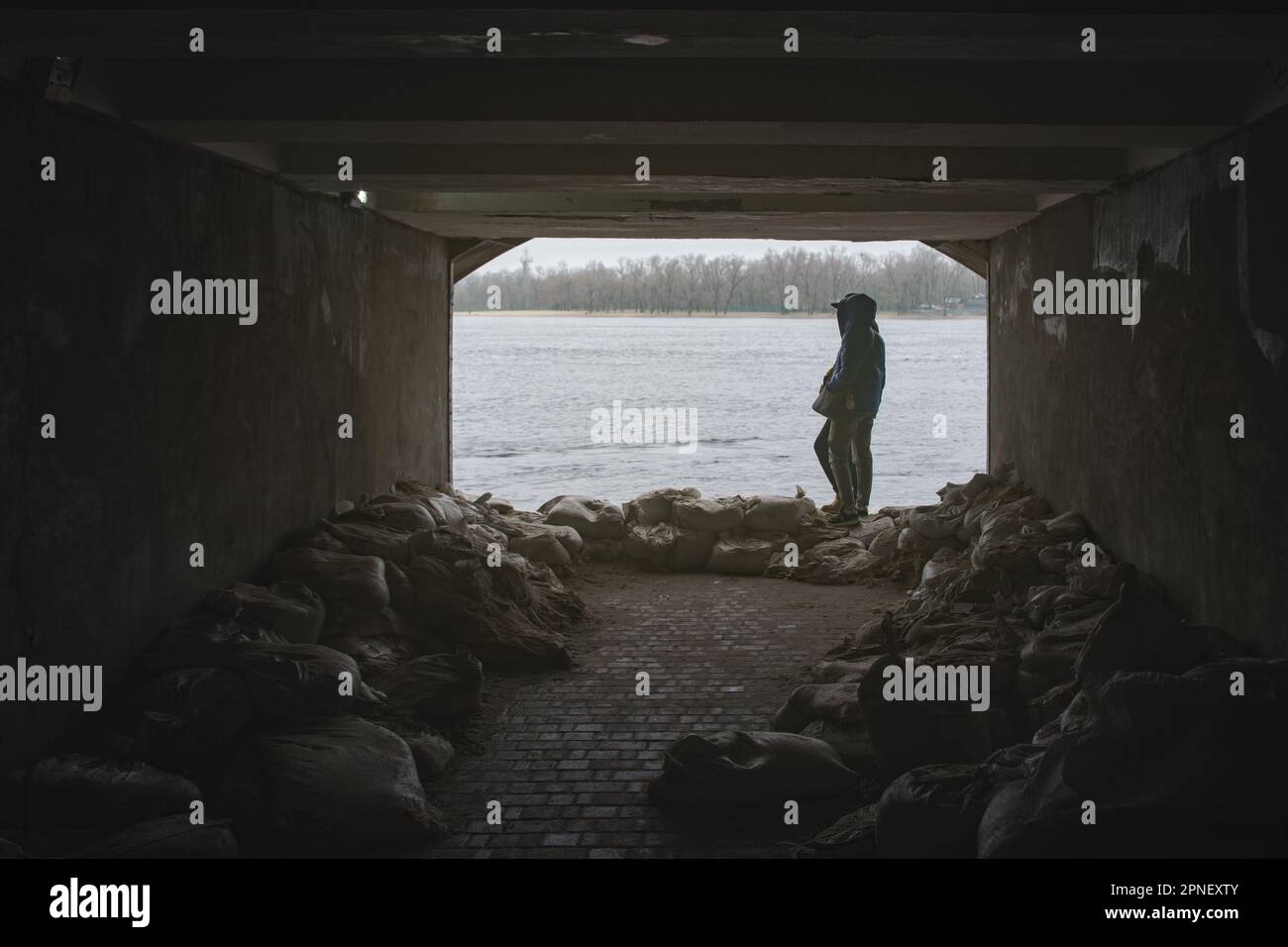 Flooding in Kyiv, Ukraine. April 2023 Embankment of the Dnieper River ...