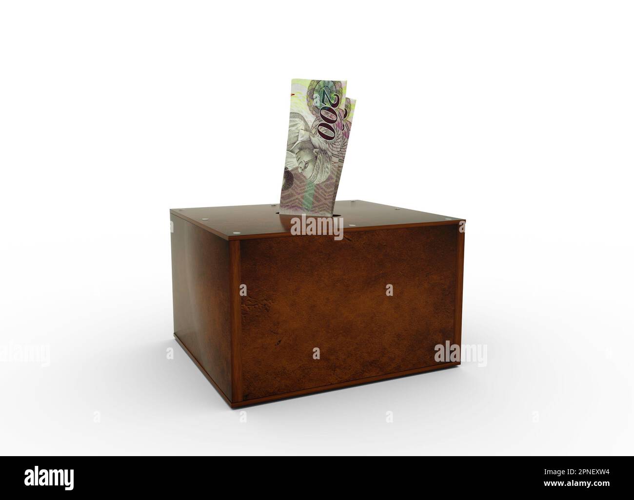 Botswanan Pula notes inside wooden savings box. Generic savings Bank ...