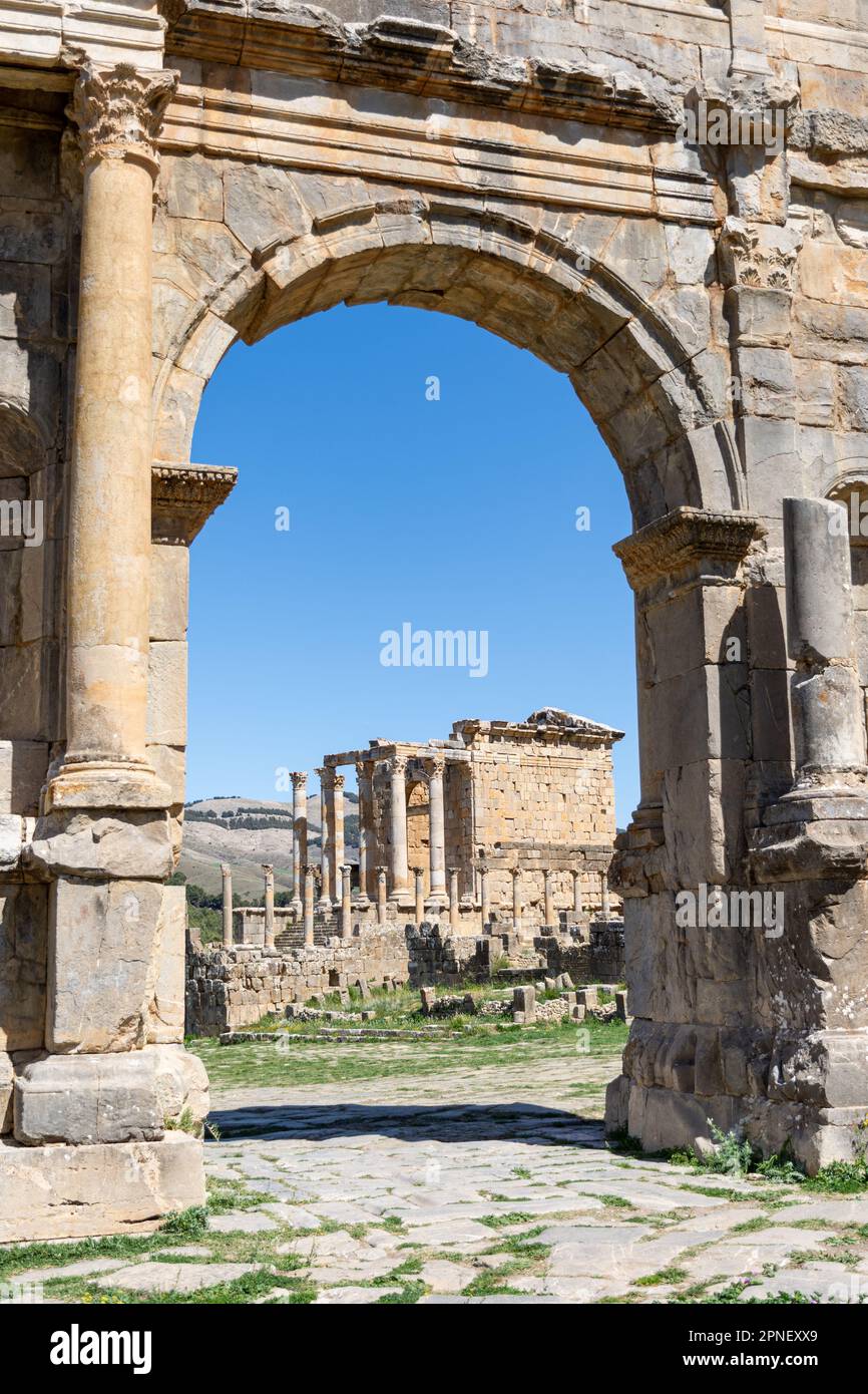 View of the Arch of Caracalla in the ancient Roman city of Cuicul ...