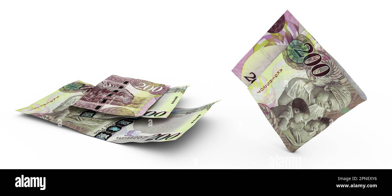 Set of Botswanan Pula note isolated on white background. 3d rendering ...