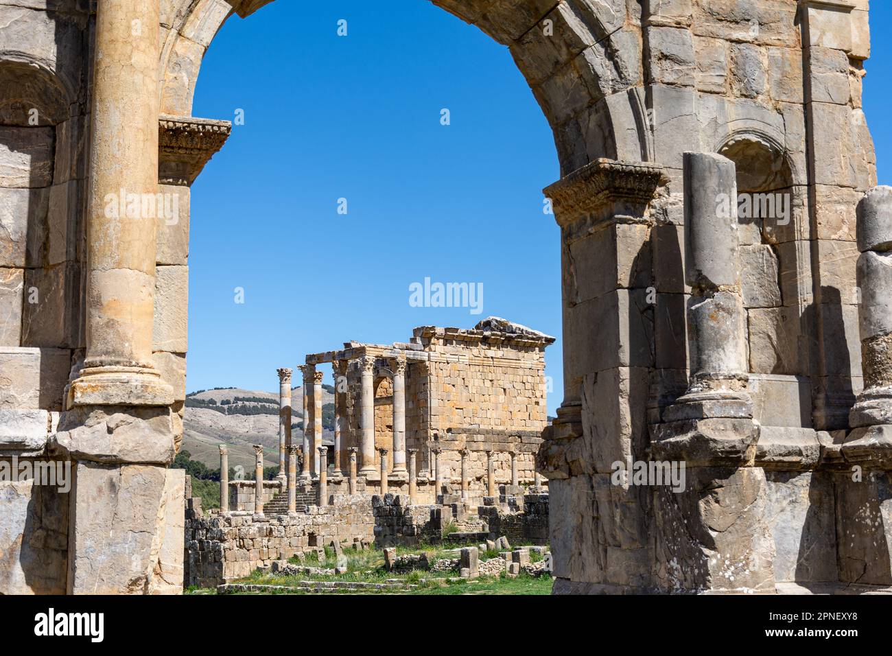 View of (Temple of Gens Septimia) in the ancient city of Cuicul-Djemila ...