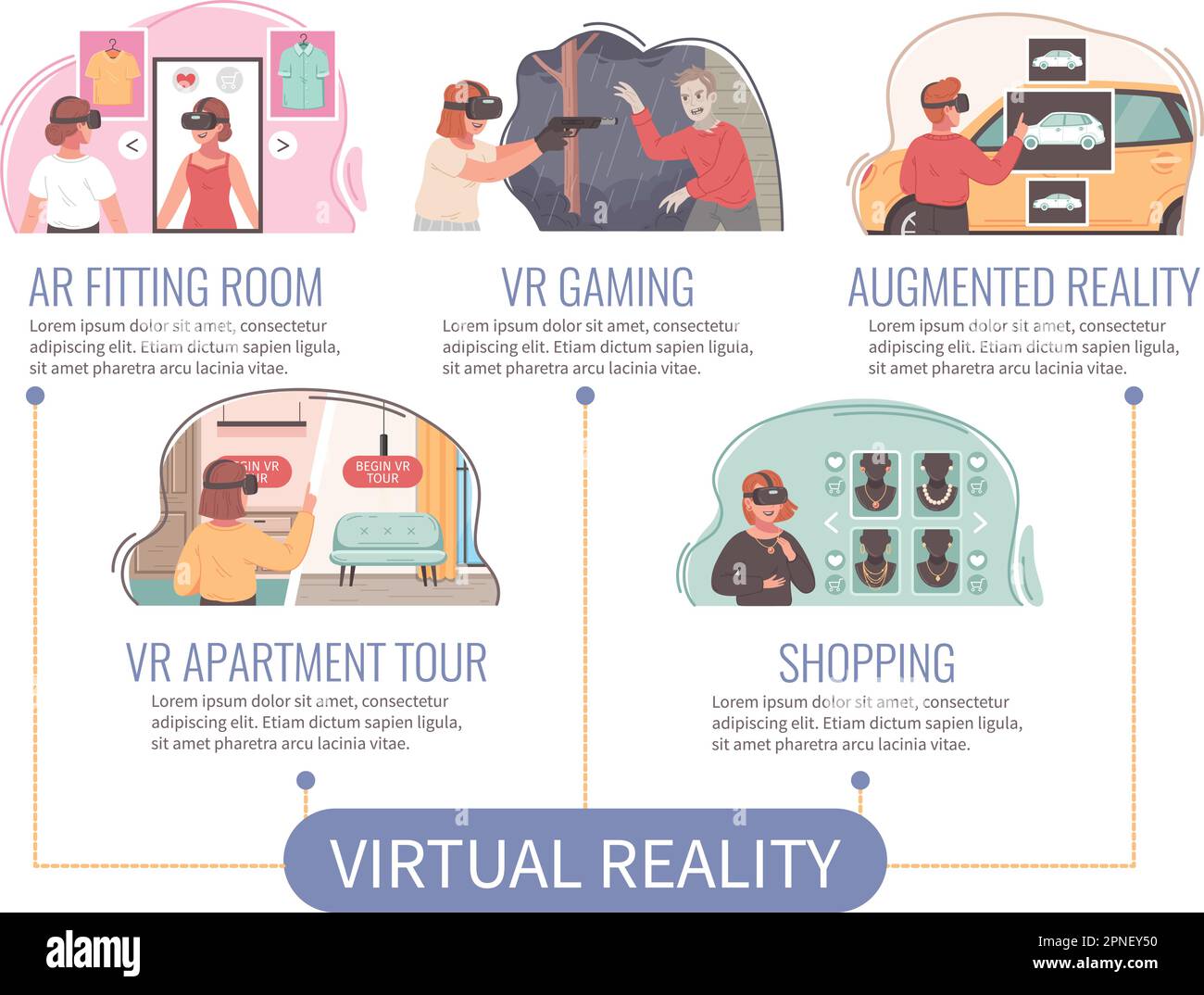 Virtual augmented reality cartoon concept with cyberspace apartment ...