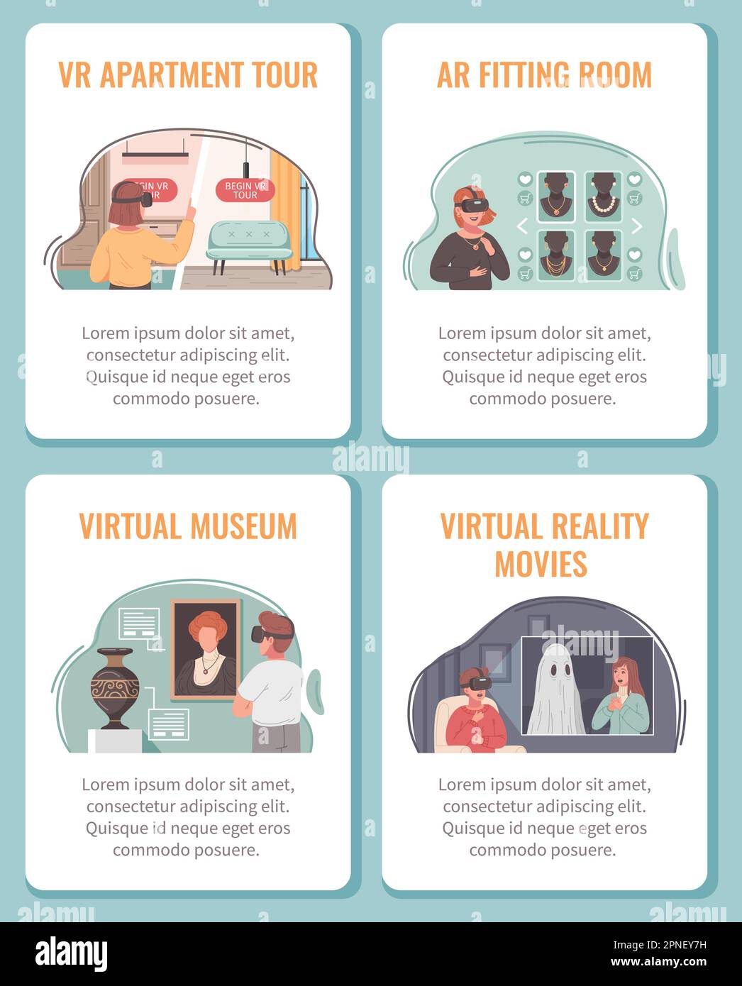 Virtual augmented reality cartoon banner set with cyberspace museums ...