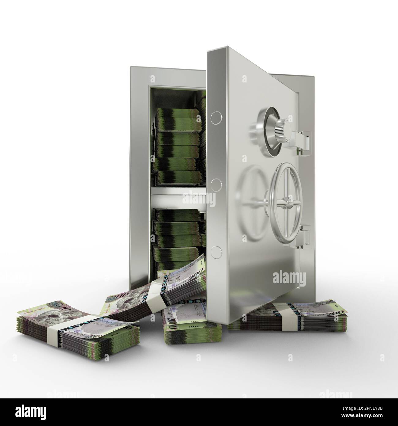 3D rendering of a mobile phone with soccer ball and stacks of Botswanan ...