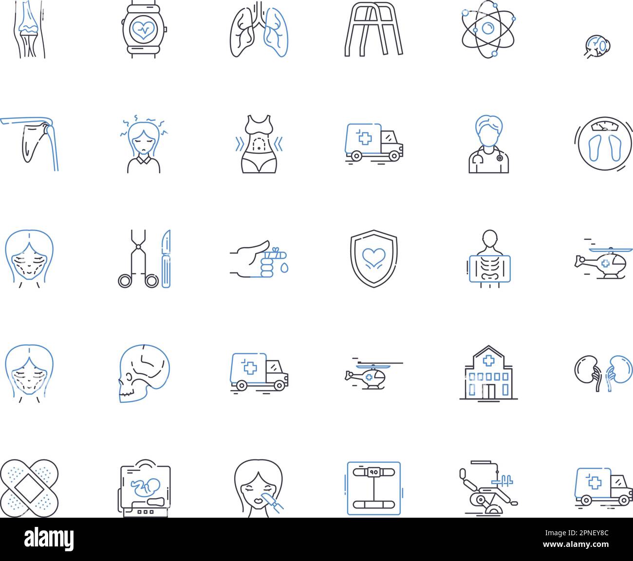 Physical assessment line icons collection. Palpation, Auscultation ... Physical assessment line icons collection. Palpation, Auscultation ...
