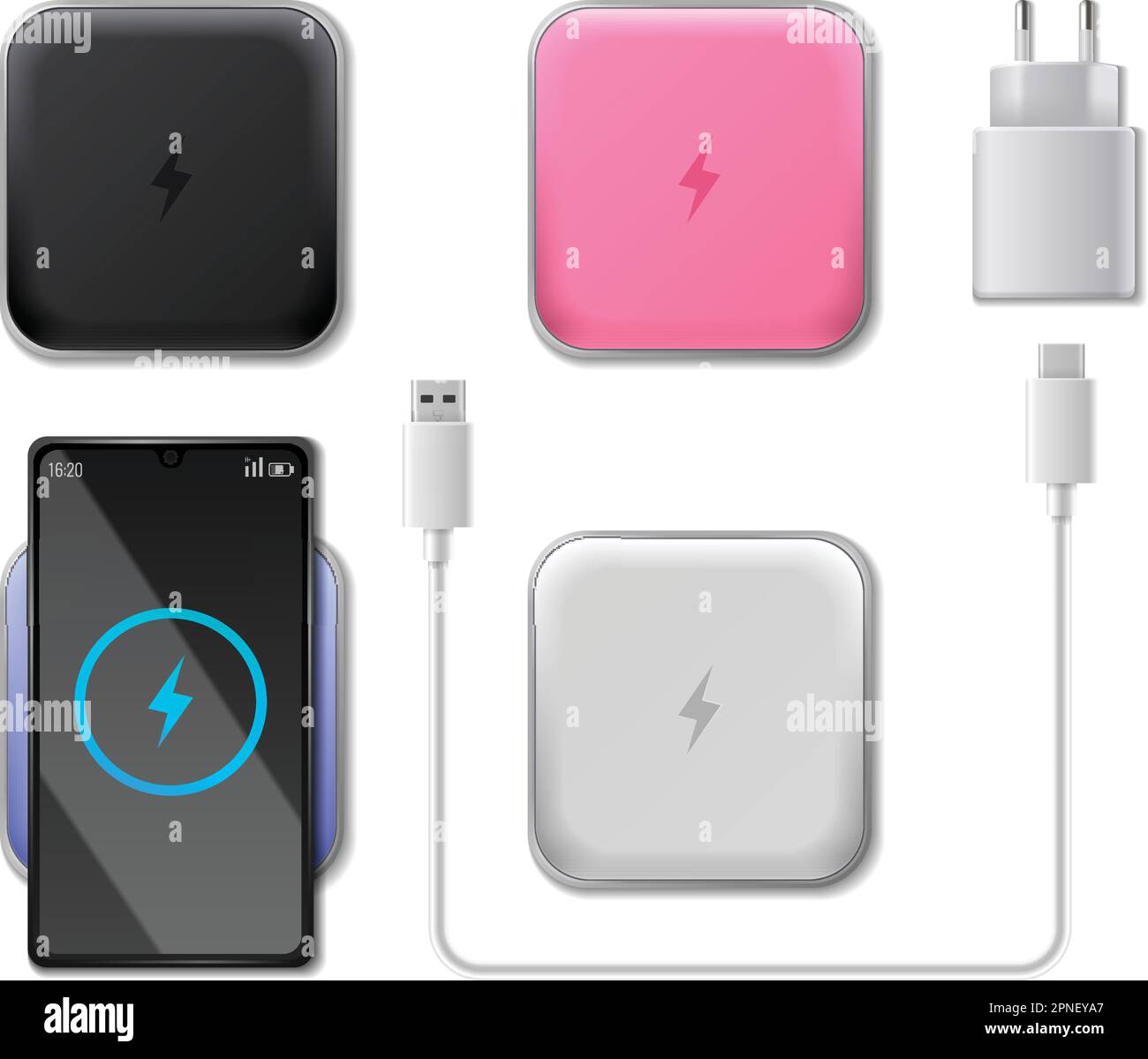 Powerbank icons set with realistic battery charger devices isolated ...