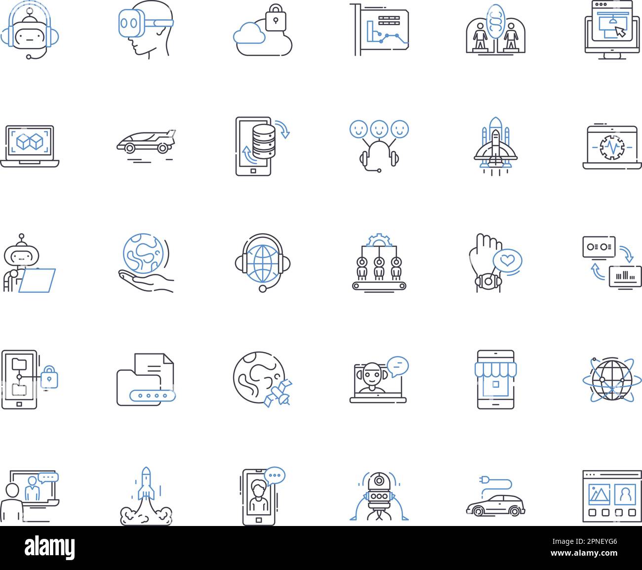 Robotic Intelligence Line Icons Collection Automation Algorithm Artificial Brain Circuit