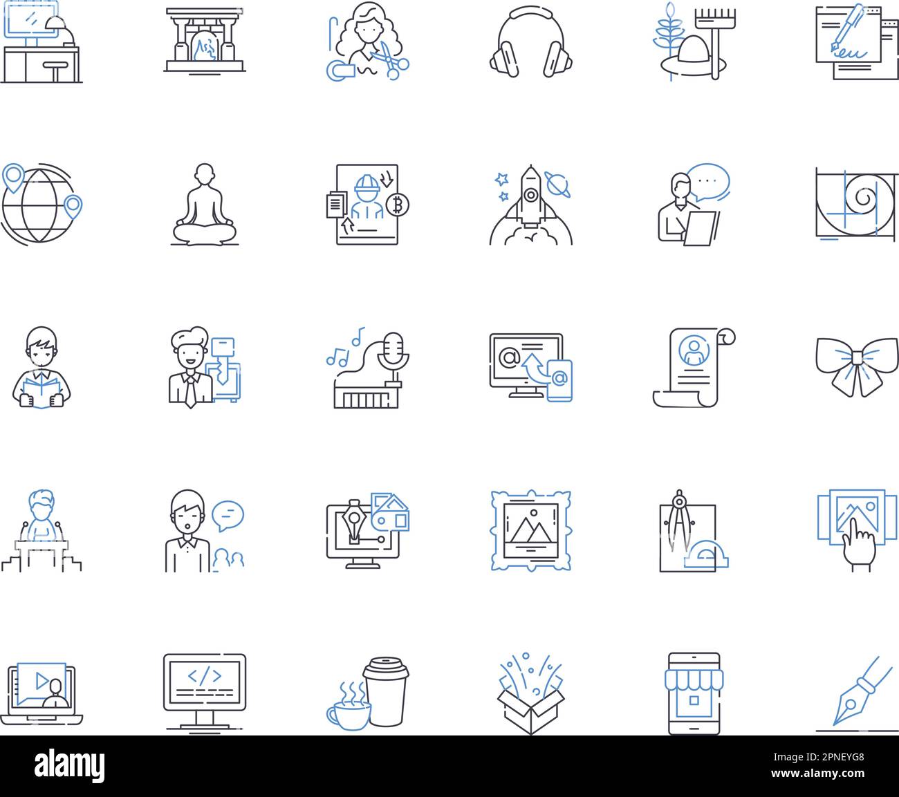 Virtual Contractor line icons collection. Telecommuting, Digital ...