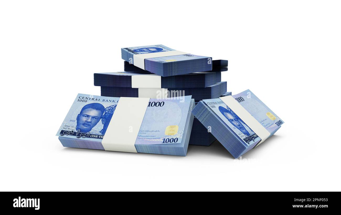 3d rendering of Stack of 1000 Nigeria Naira notes. bundles of Nigerian ...
