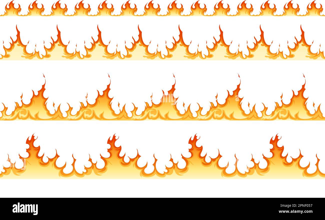 Flat fire borders set with flames of different size isolated on white ...