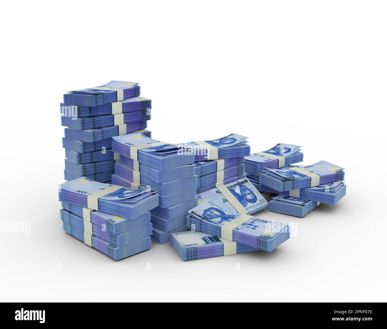 Stack of 1000 Nigerian naira notes. 3d rendering of bundles of money ...