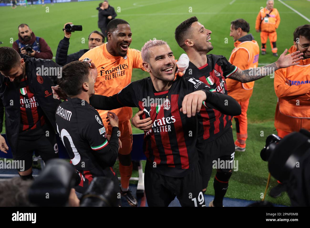 Naples, Italy. 18th Apr, 2023. Olivier Giroud, Mike Maignan, Brahim ...