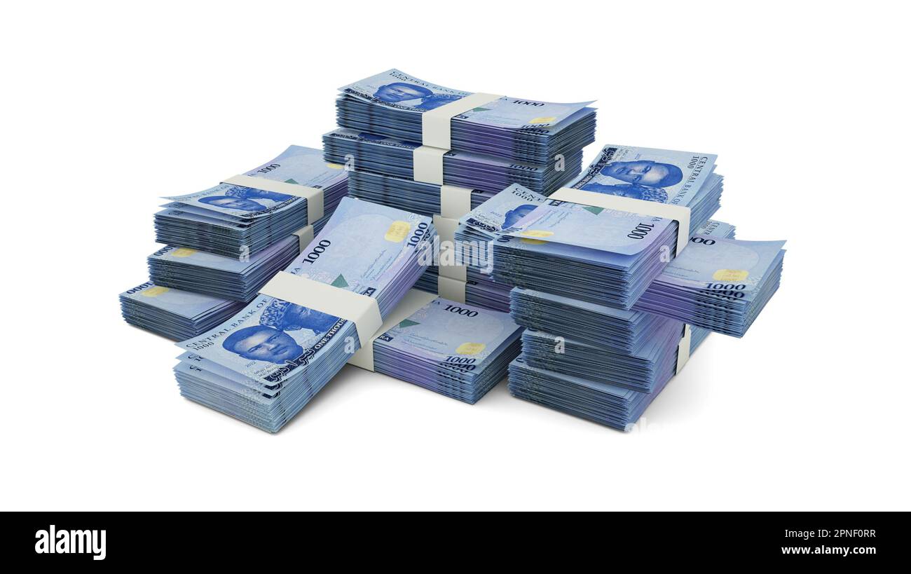 Stack of 1000 Nigerian Naira notes. 3D rendering of bundles of ...