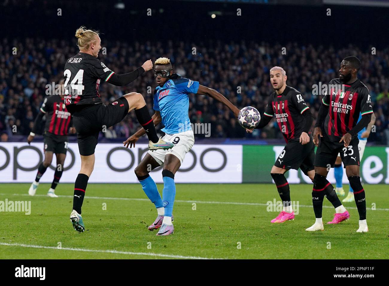 Naples, Italy. 18th Apr, 2023. Victor Osimhen of SSC Napoli touches the ...