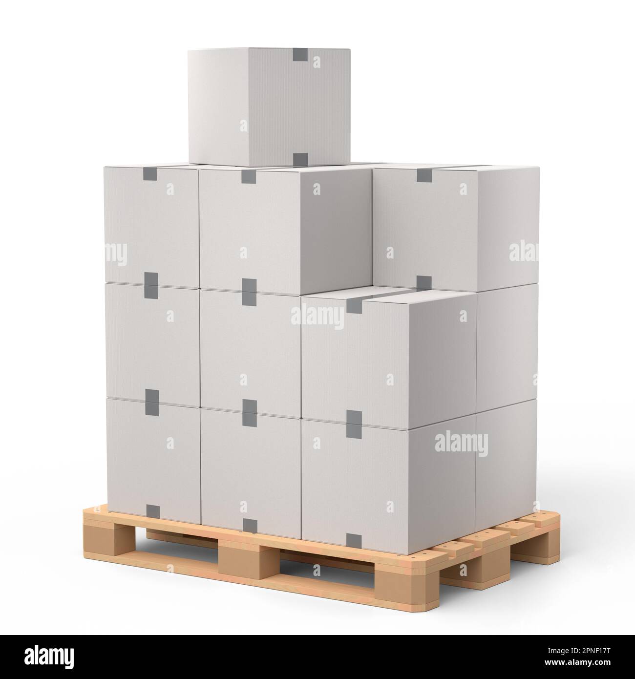 Set of wooden pallet for warehouse cargo storage with cardboard boxes ...