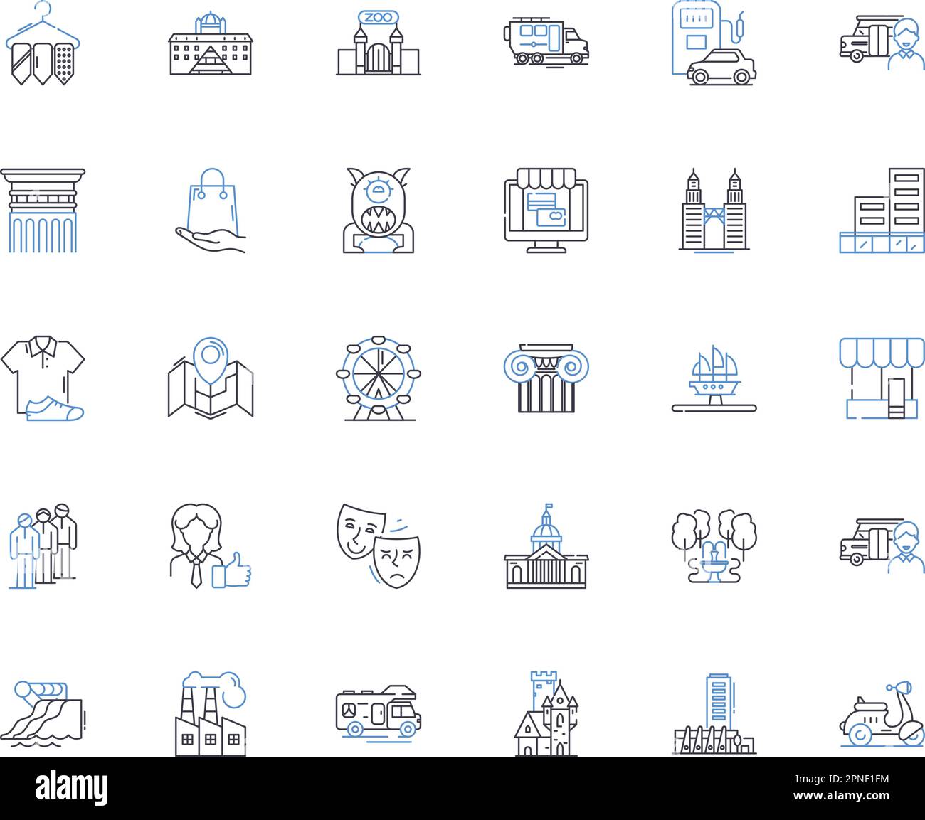 Downtown line icons collection. Cosmopolitan, Vibrant, Exciting ...