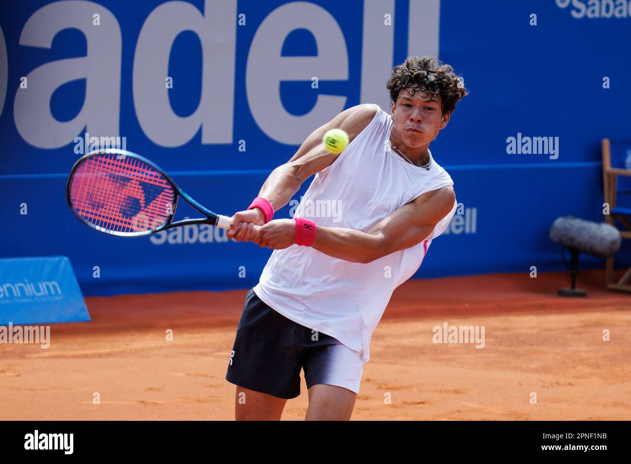 Barcelona, Spain. 18th Apr, 2023. Ben Shelton in action during the ATP ...