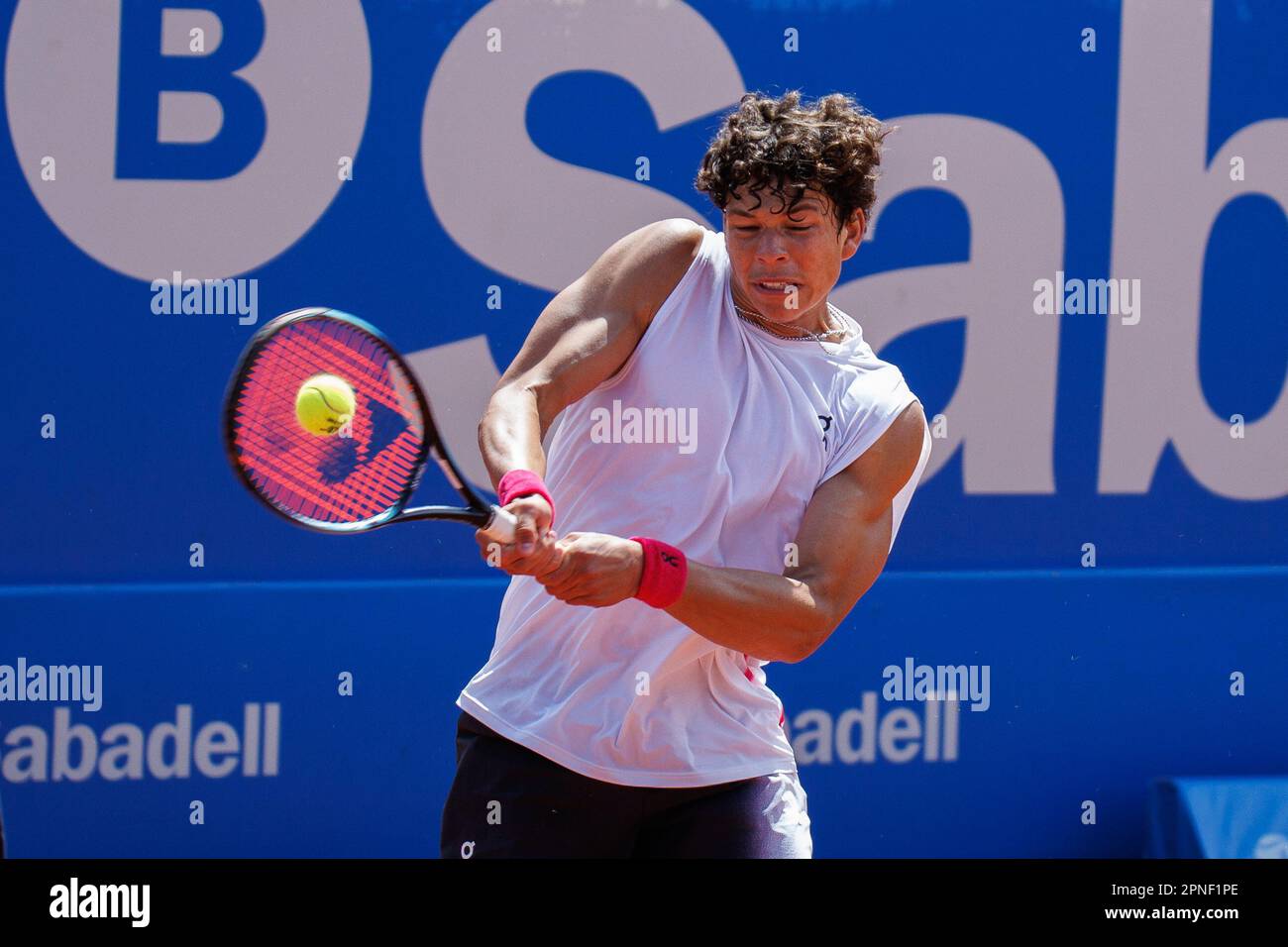 Barcelona, Spain. 18th Apr, 2023. Ben Shelton in action during the ATP ...