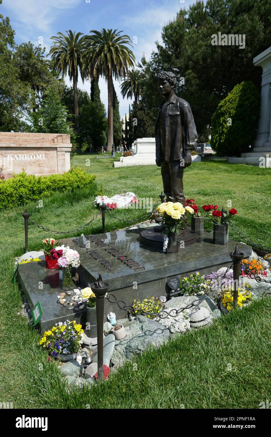 Los Angeles, California, USA 16th April 2023 Actor Anton Yelchin Grave in Garden of Legends at ...