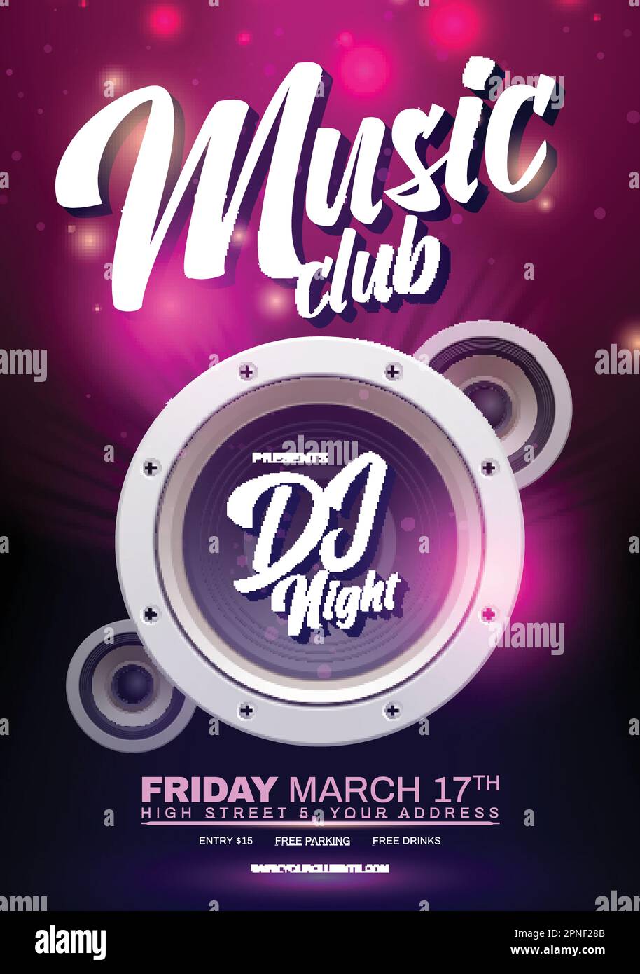 Isometric Vertical Sound Speakers Music Poster With Music Club Dj Night