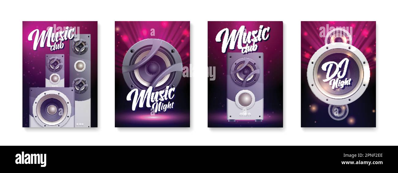 Isometric sound audio music vertical poster set with music club and ...