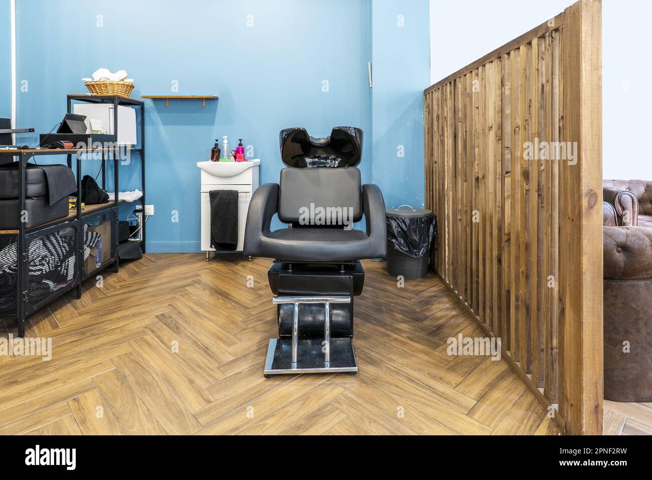 A hair washing station in a booth of a men's barber shop Stock Photo ...