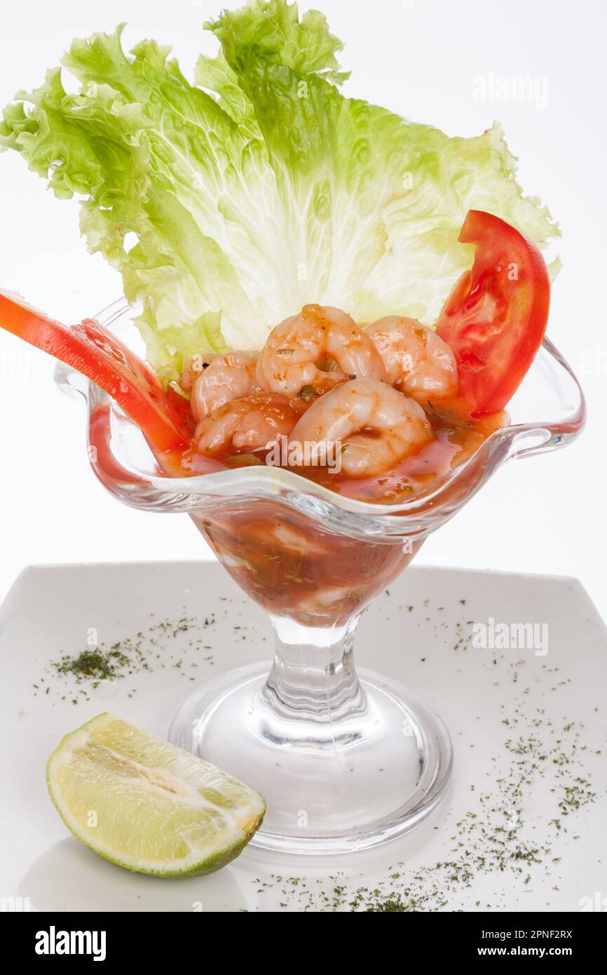Cup With Tasty Shrimp Ceviche; Photo On White Background Stock Photo ...