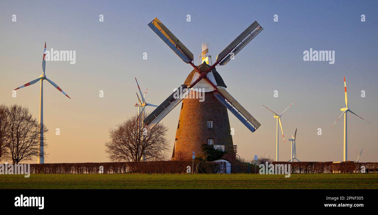 museum windmill with wind turbines, wind energy use yesterday and today ...