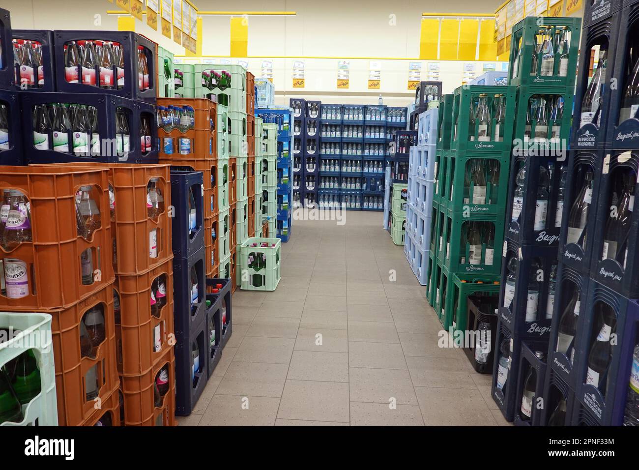 large assortment of mineral water in a beverage market, Germany Stock ...