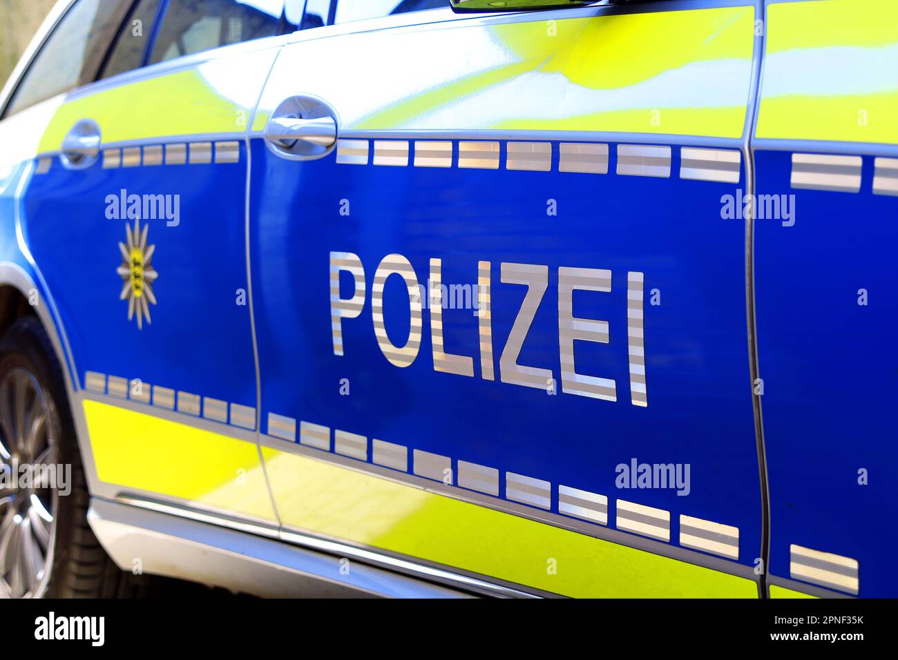 word Polizei, police, on a police car, Germany Stock Photo - Alamy